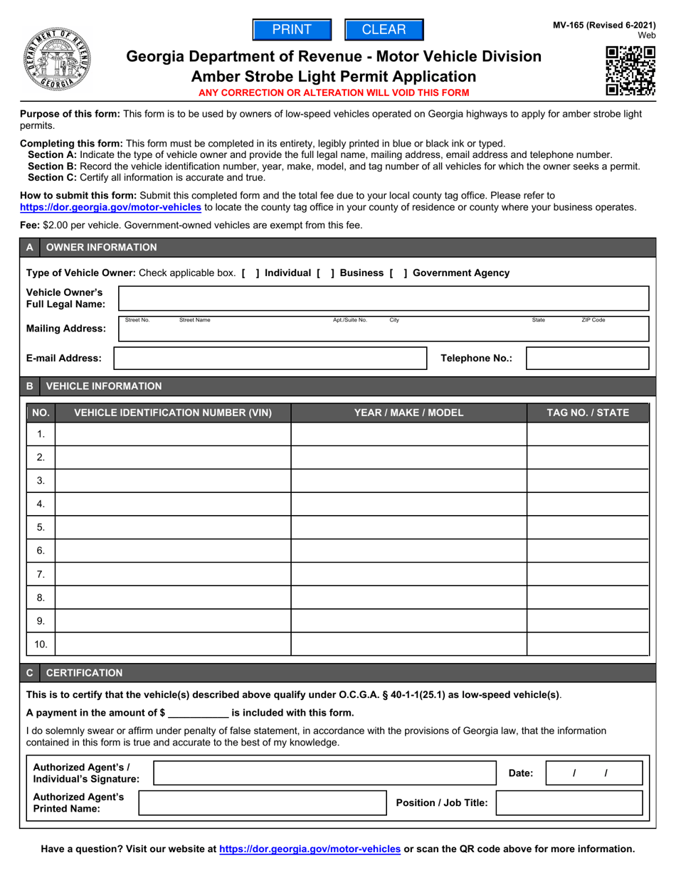 Form MV-165 - Fill Out, Sign Online and Download Fillable PDF, Georgia ...