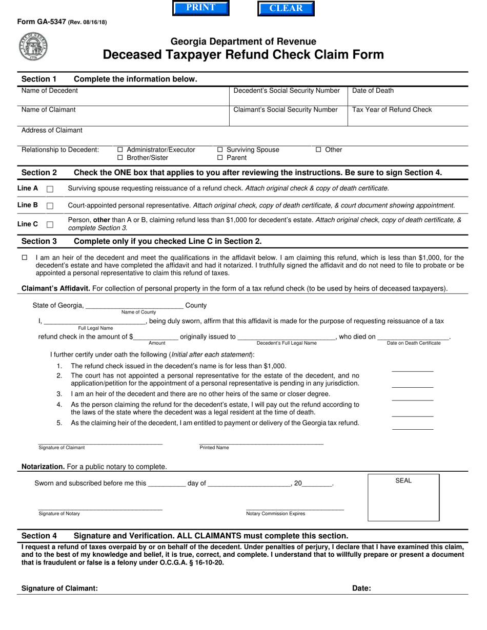 Form GA-5347 - Fill Out, Sign Online and Download Fillable PDF, Georgia ...