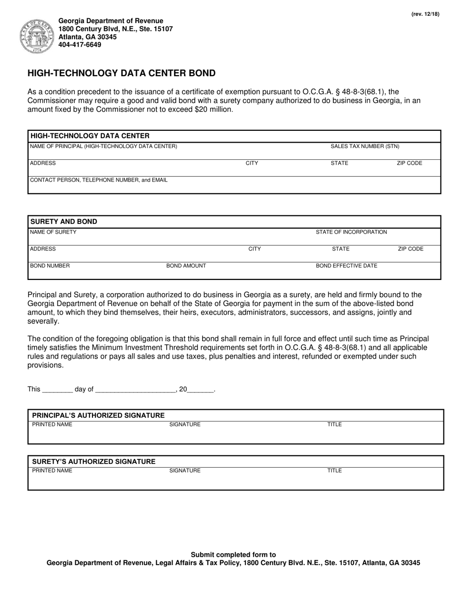 Georgia (United States) High-Technology Data Center Bond - Fill Out ...