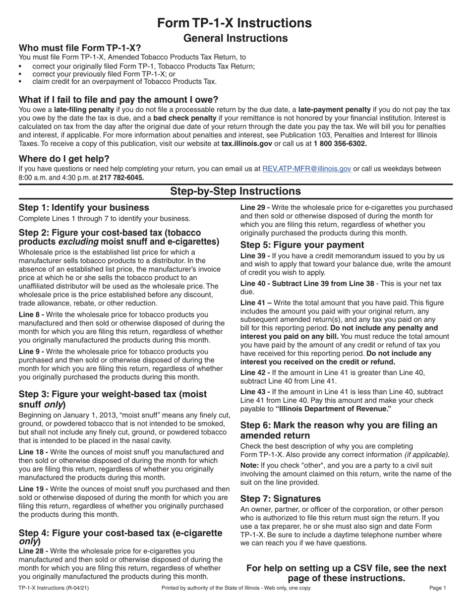 Download Instructions for Form TP-1-X Amended Tobacco Products Tax ...