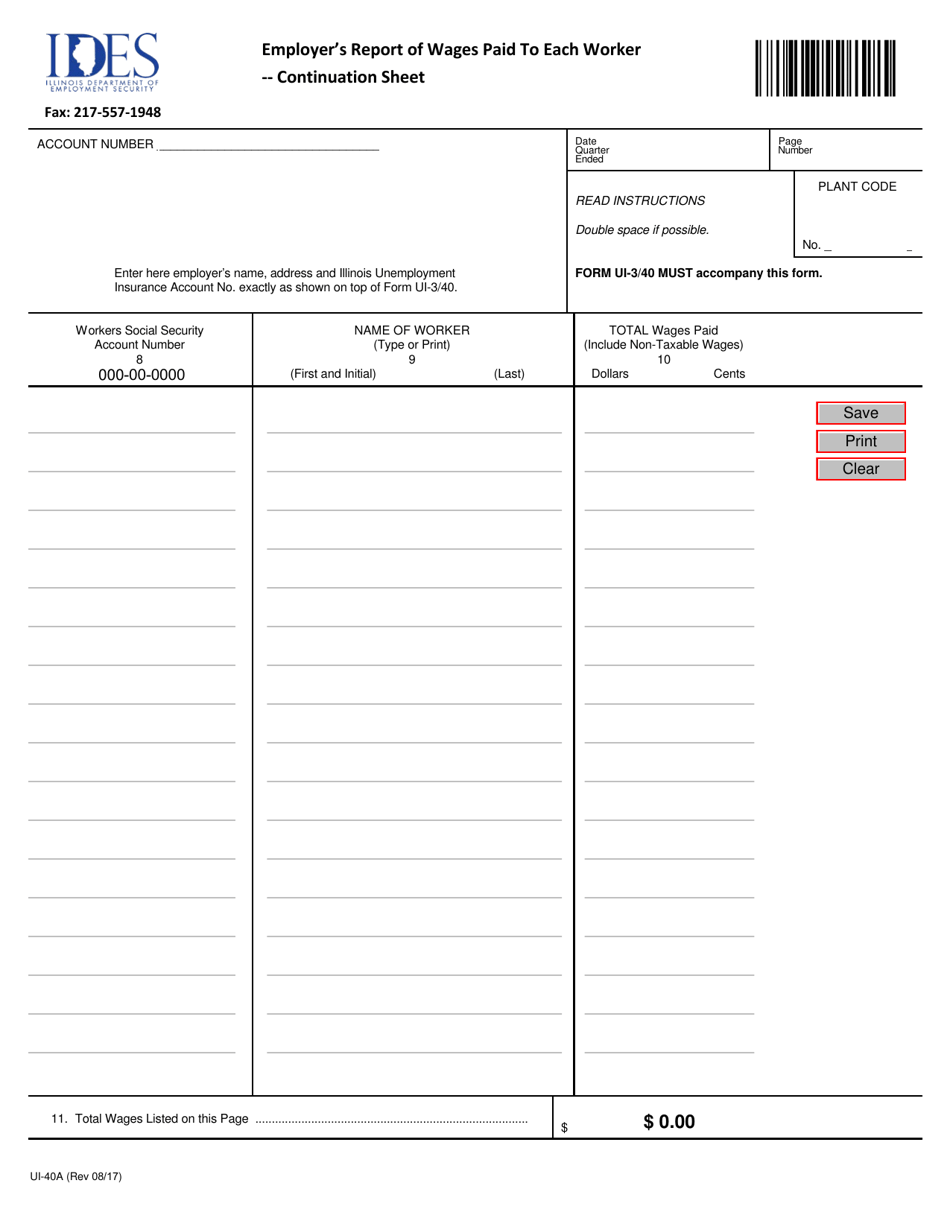 Form UI-40A - Fill Out, Sign Online and Download Fillable PDF, Illinois ...
