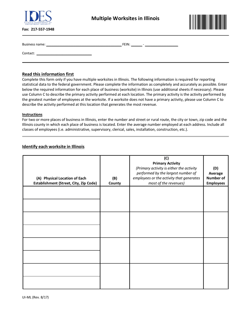 Form UI-ML - Fill Out, Sign Online and Download Fillable PDF, Illinois ...