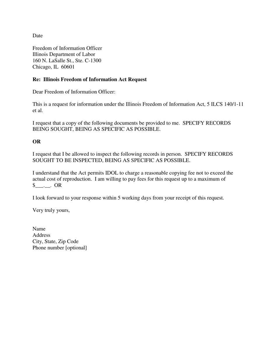 Illinois Illinois Freedom of Information Act Request - Fill Out, Sign ...