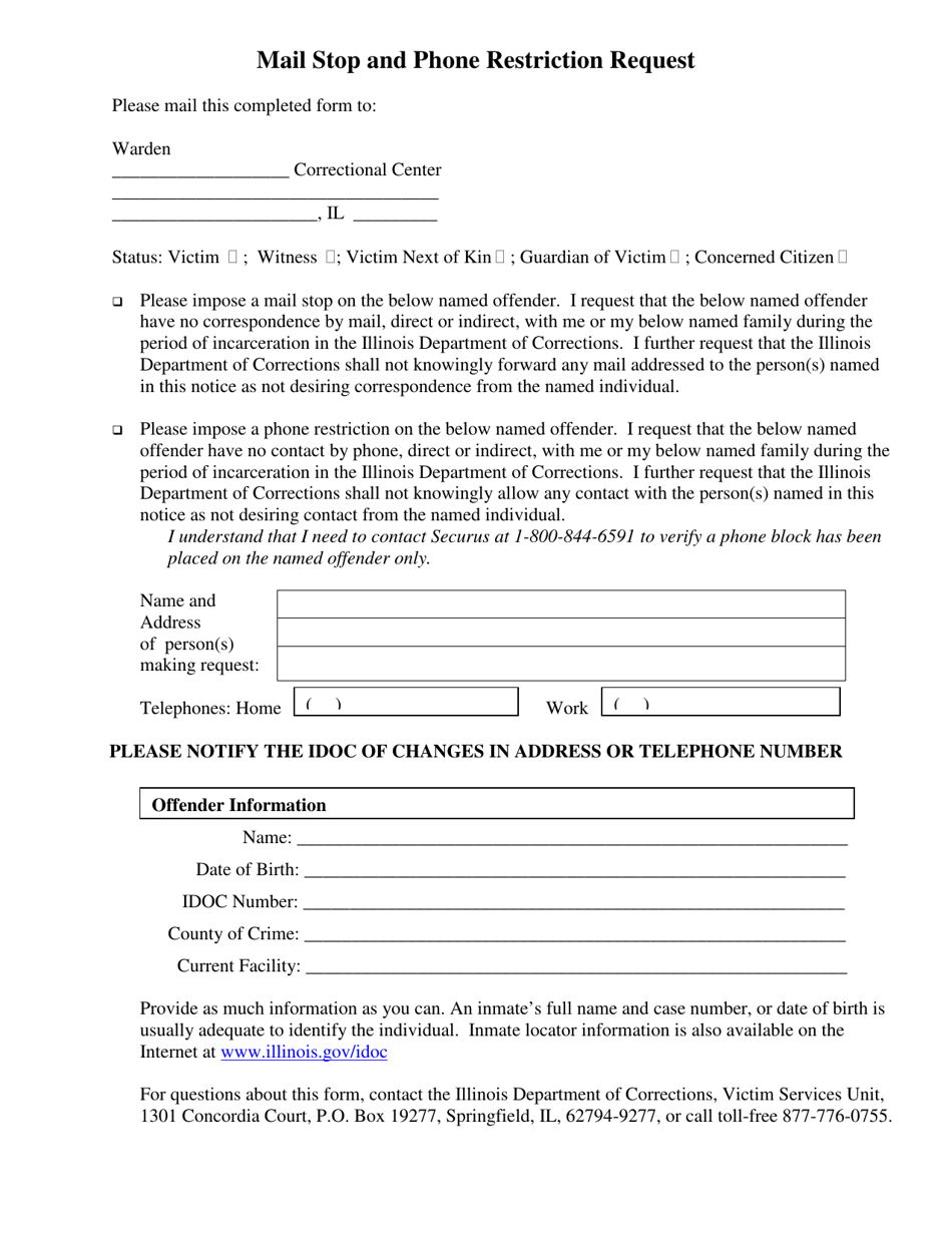 Illinois Mail Stop and Phone Restriction Request - Fill Out, Sign ...