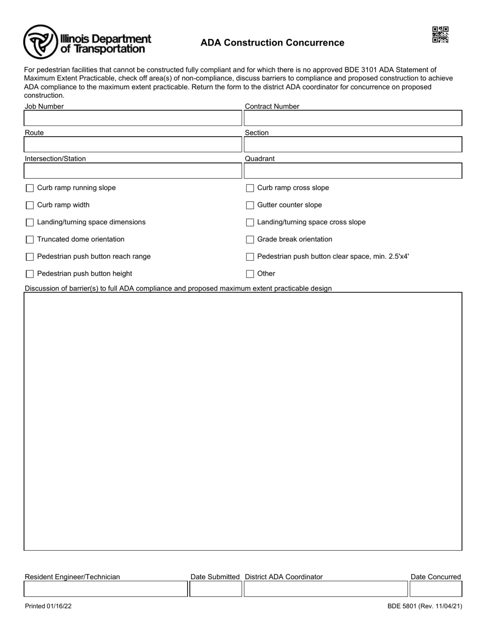 Form BDE5801 Download Fillable PDF or Fill Online Ada Construction ...