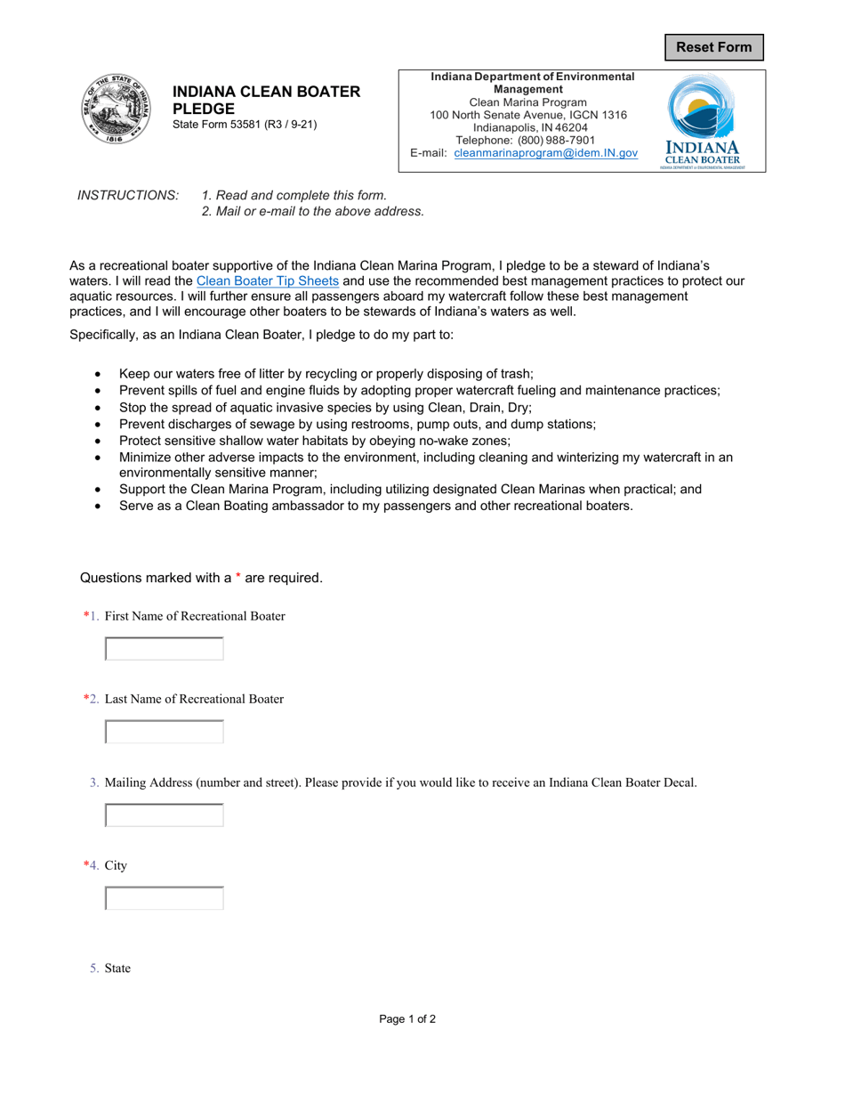 State Form 53581 Download Fillable PDF or Fill Online Indiana Clean ...