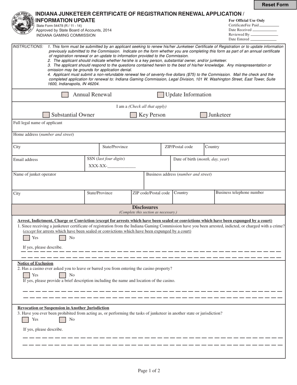 State Form 54478 - Fill Out, Sign Online and Download Fillable PDF ...