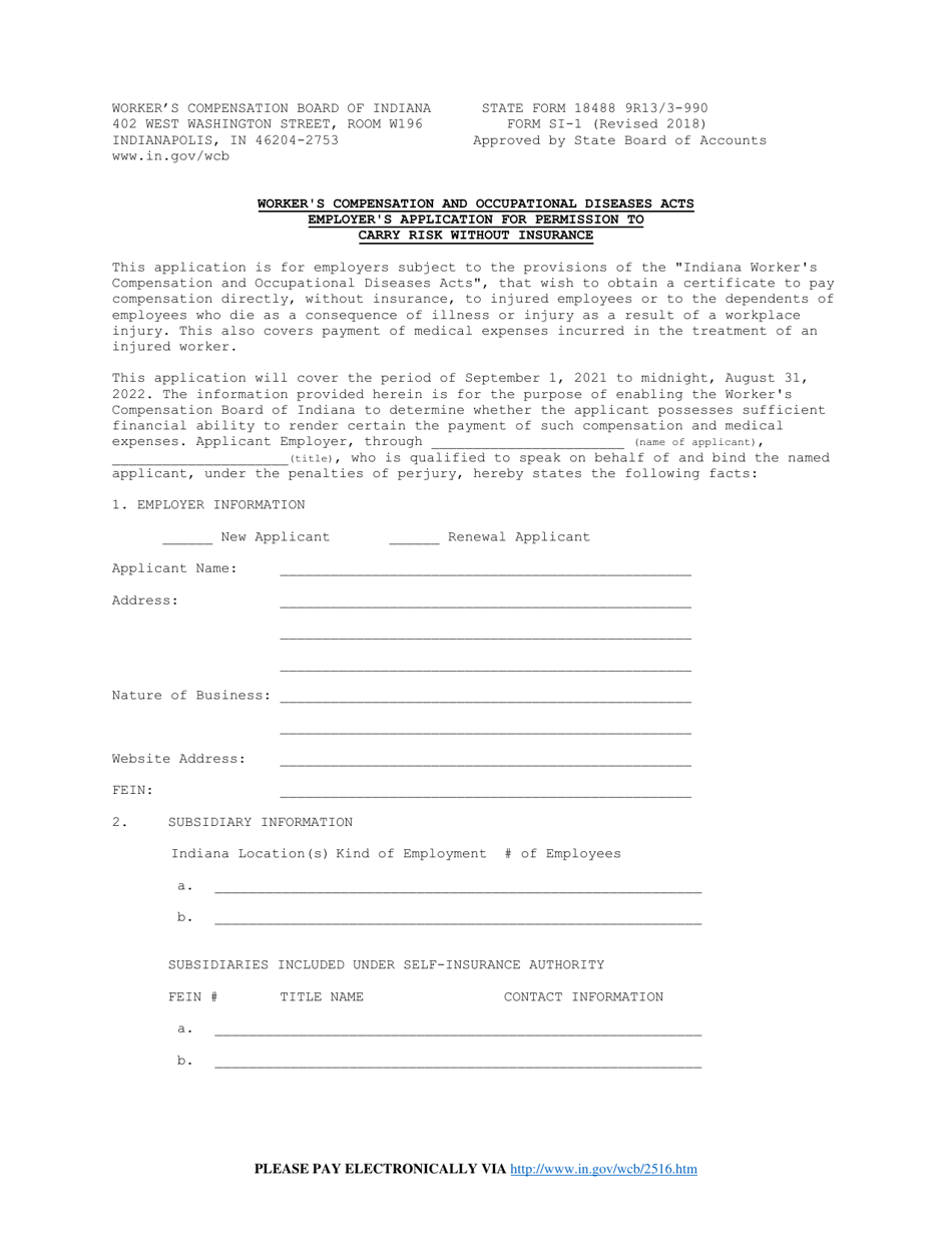 State Form 18488 (SI-1) - Fill Out, Sign Online and Download Fillable ...