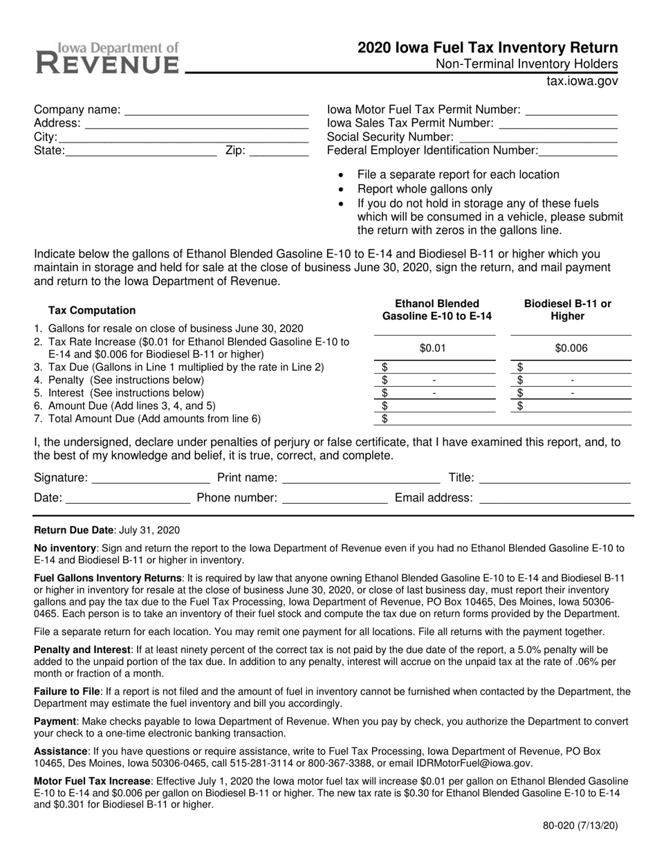 Form 80-020 - 2020 - Fill Out, Sign Online and Download Fillable PDF ...