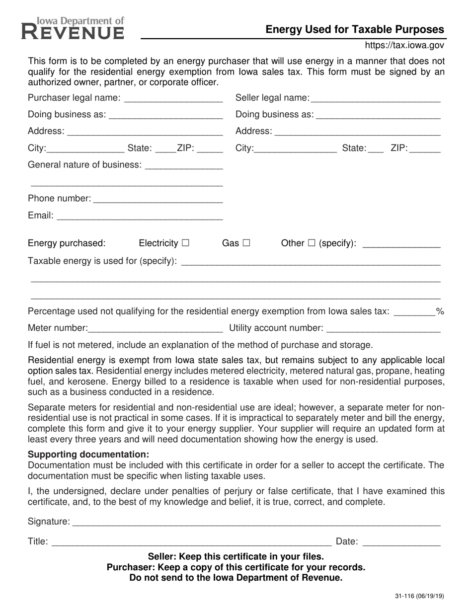 Form 31-116 - Fill Out, Sign Online and Download Printable PDF, Iowa ...
