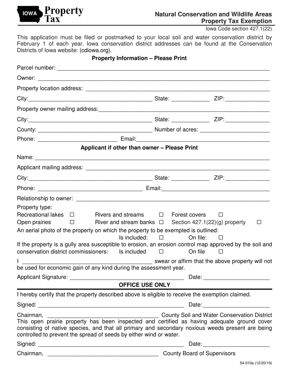 Form 54-010 - Fill Out, Sign Online and Download Printable PDF, Iowa ...
