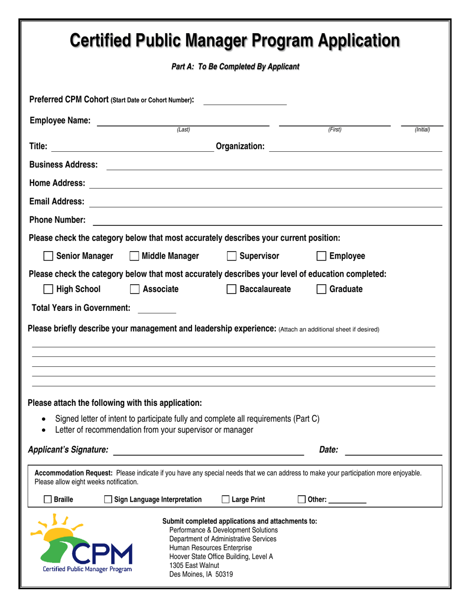 Iowa Certified Public Manager Program Application Download Fillable PDF ...