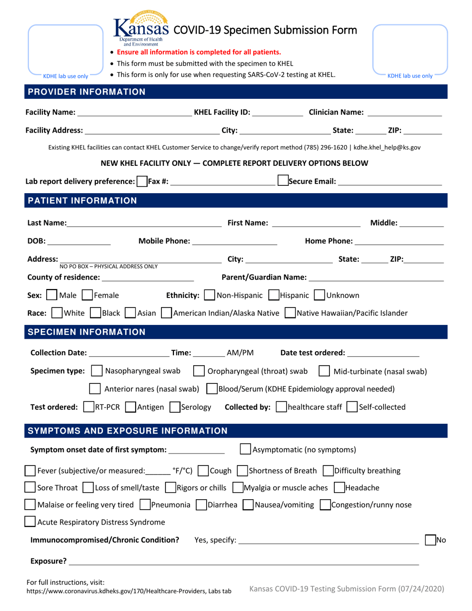 Kansas Covid-19 Specimen Submission Form - Fill Out, Sign Online and ...