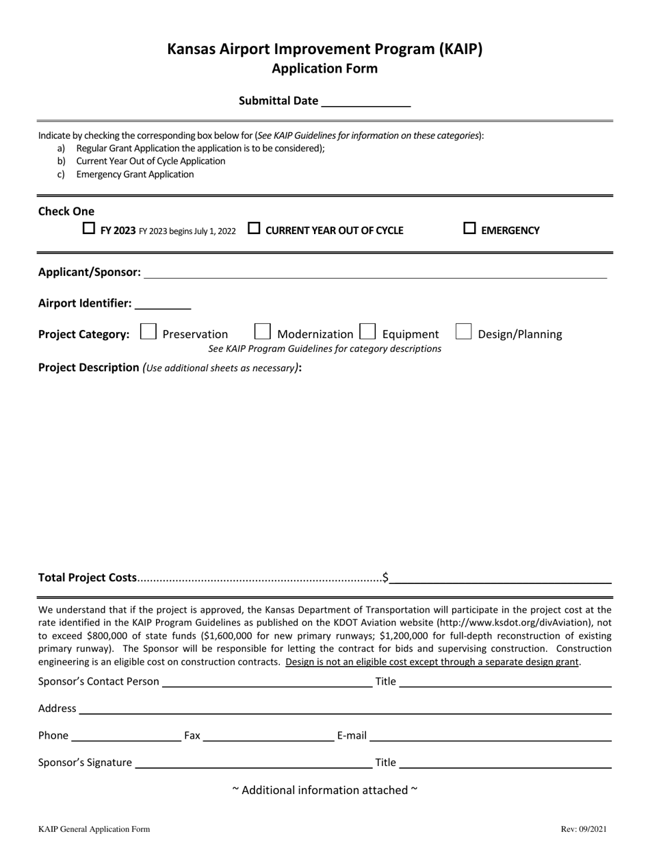 Kansas Application Form - Kansas Airport Improvement Program (Kaip ...