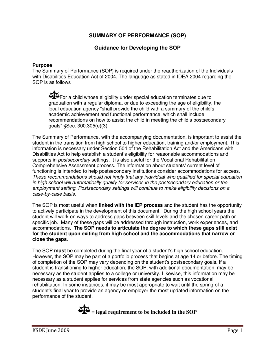 Kansas Summary of Performance (Sop) - Fill Out, Sign Online and ...