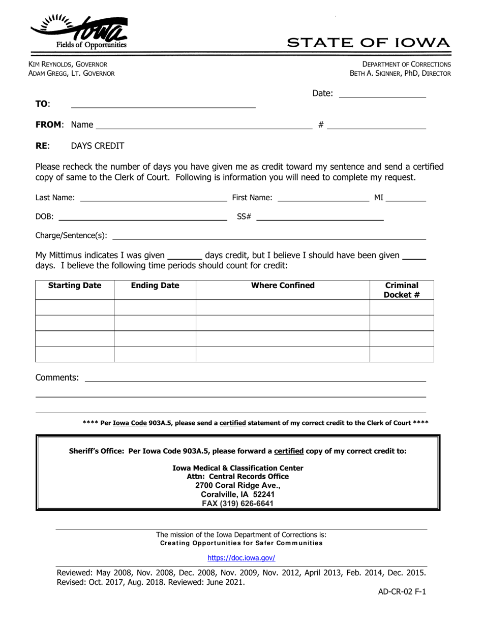 Iowa Jail Credit Form - Fill Out, Sign Online and Download PDF ...