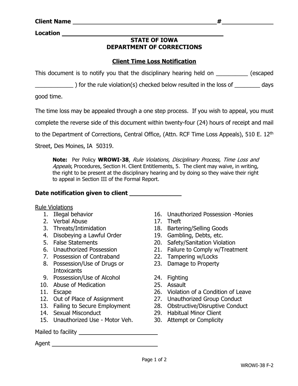 Iowa Client Time Loss Notification - Fill Out, Sign Online and Download ...