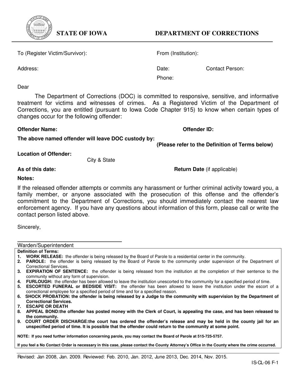 Iowa Victim Notification - Fill Out, Sign Online and Download PDF ...