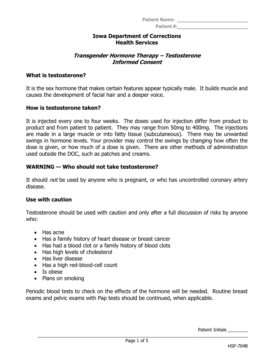 Iowa Transgender Hormone Therapy - Testosterone Informed Consent - Fill ...