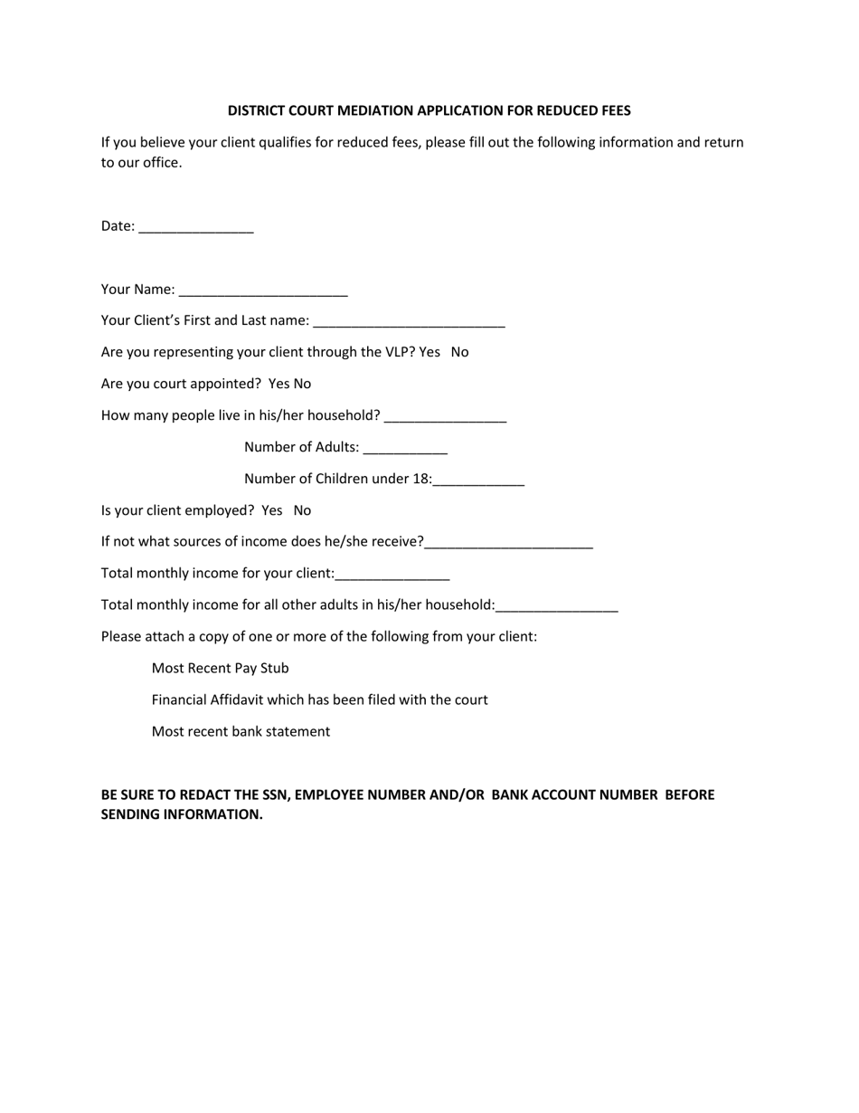 Iowa Mediation Application for Reduced Fees - Judicial District 3 ...