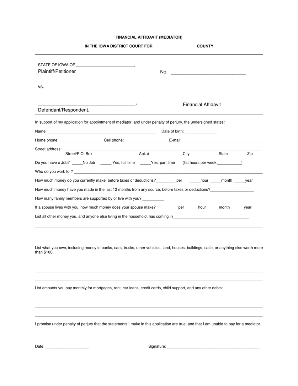 Iowa Financial Affidavit (Mediator) - Judicial District 3 - Fill Out ...