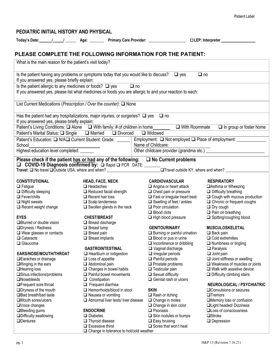 Form HP13 - Fill Out, Sign Online and Download Printable PDF, Kentucky ...