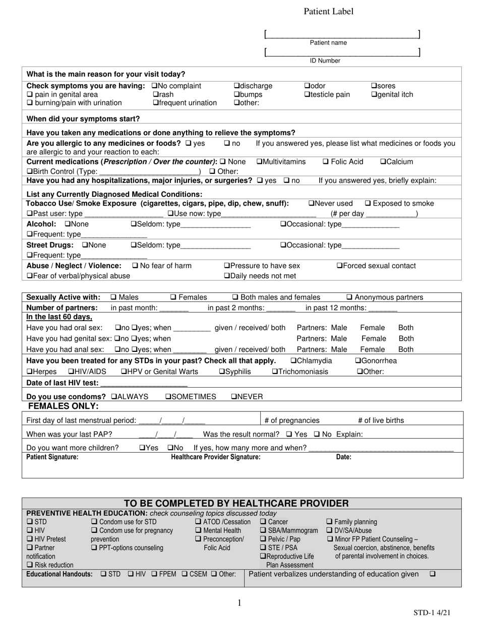 Form STD-1 - Fill Out, Sign Online and Download Printable PDF, Kentucky ...