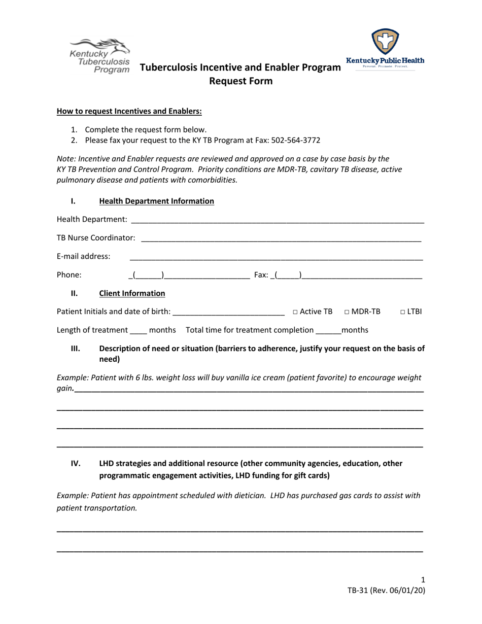 Form TB-31 - Fill Out, Sign Online and Download Printable PDF, Kentucky ...