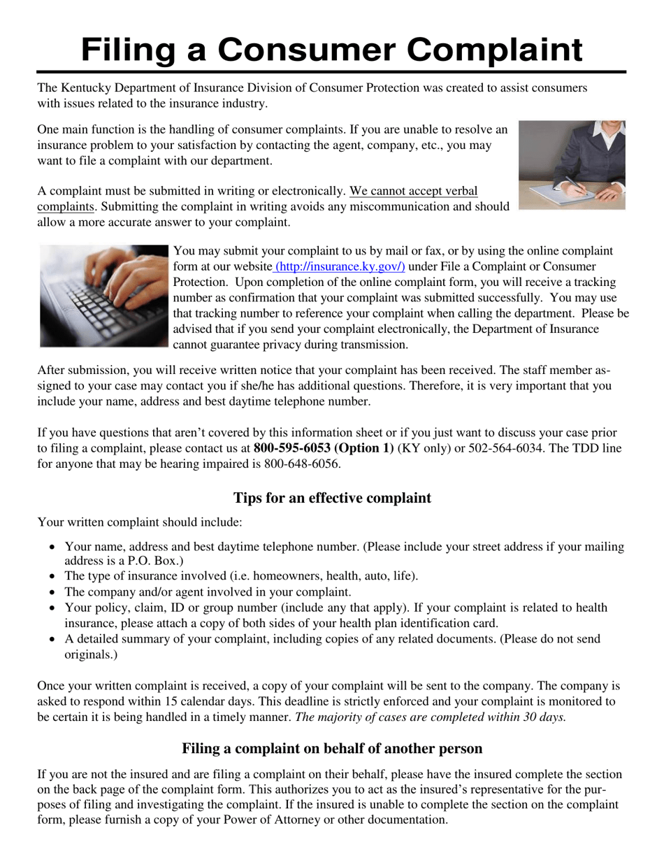 Kentucky Consumer Complaint Form - Fill Out, Sign Online and Download ...