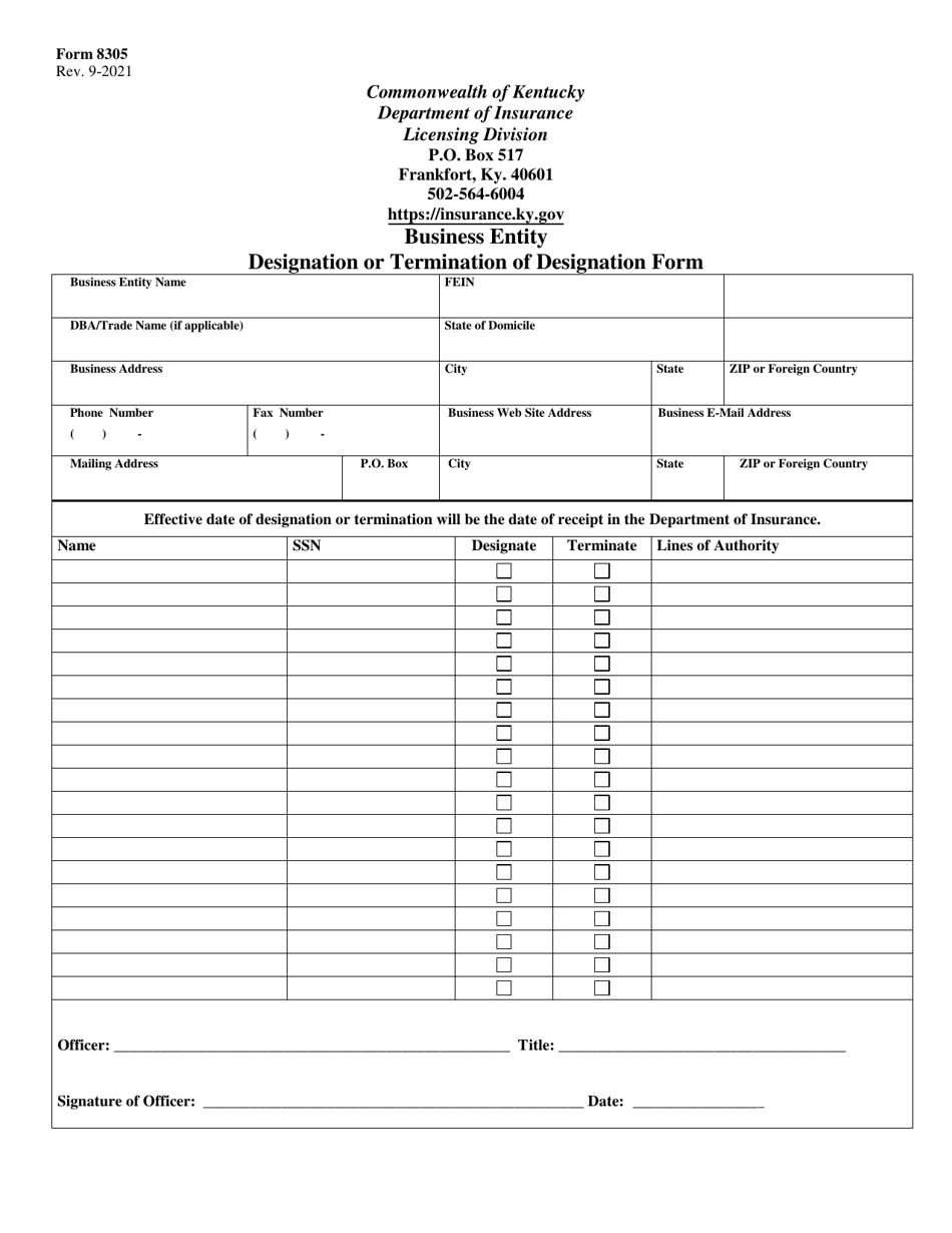 Form 8305 Download Printable PDF or Fill Online Business Entity ...
