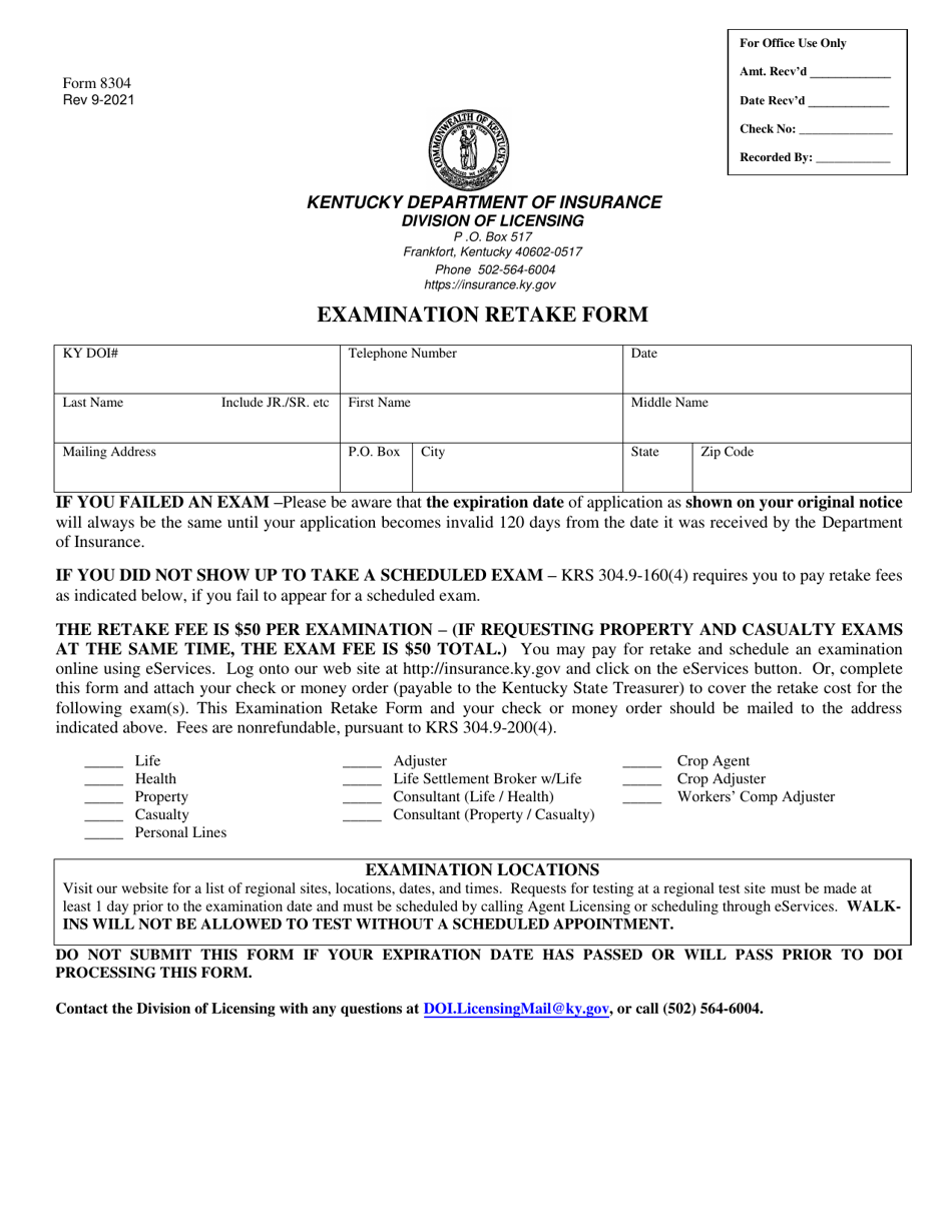 Form 8304 Download Printable PDF or Fill Online Examination Retake Form ...
