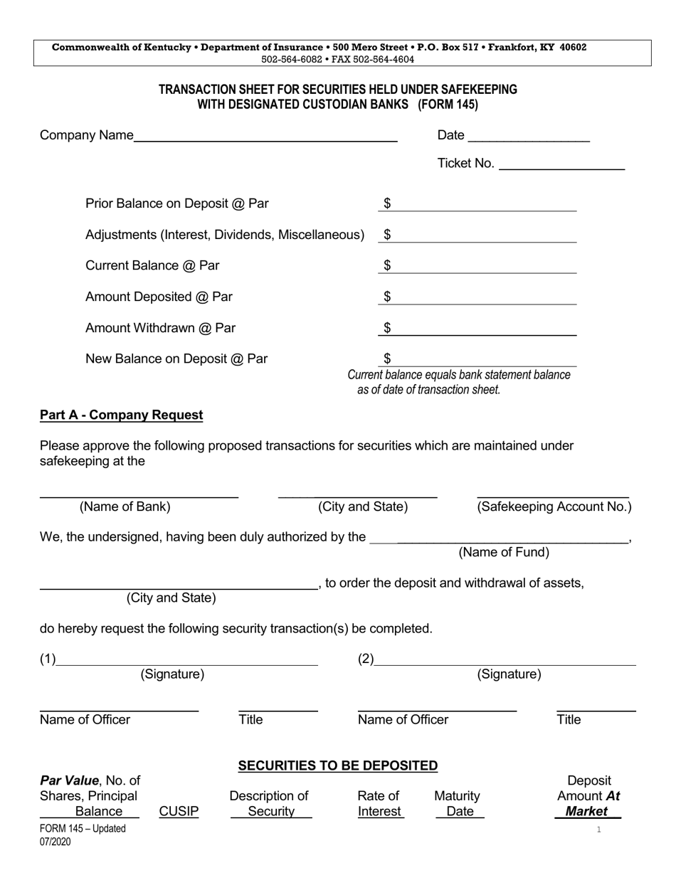Form 145 - Fill Out, Sign Online and Download Printable PDF, Kentucky ...