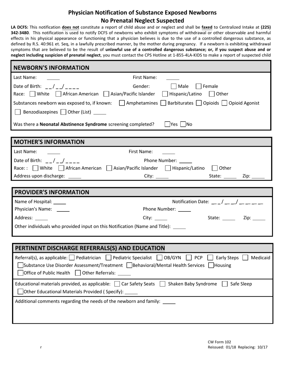 CW Form 102 - Fill Out, Sign Online and Download Printable PDF ...