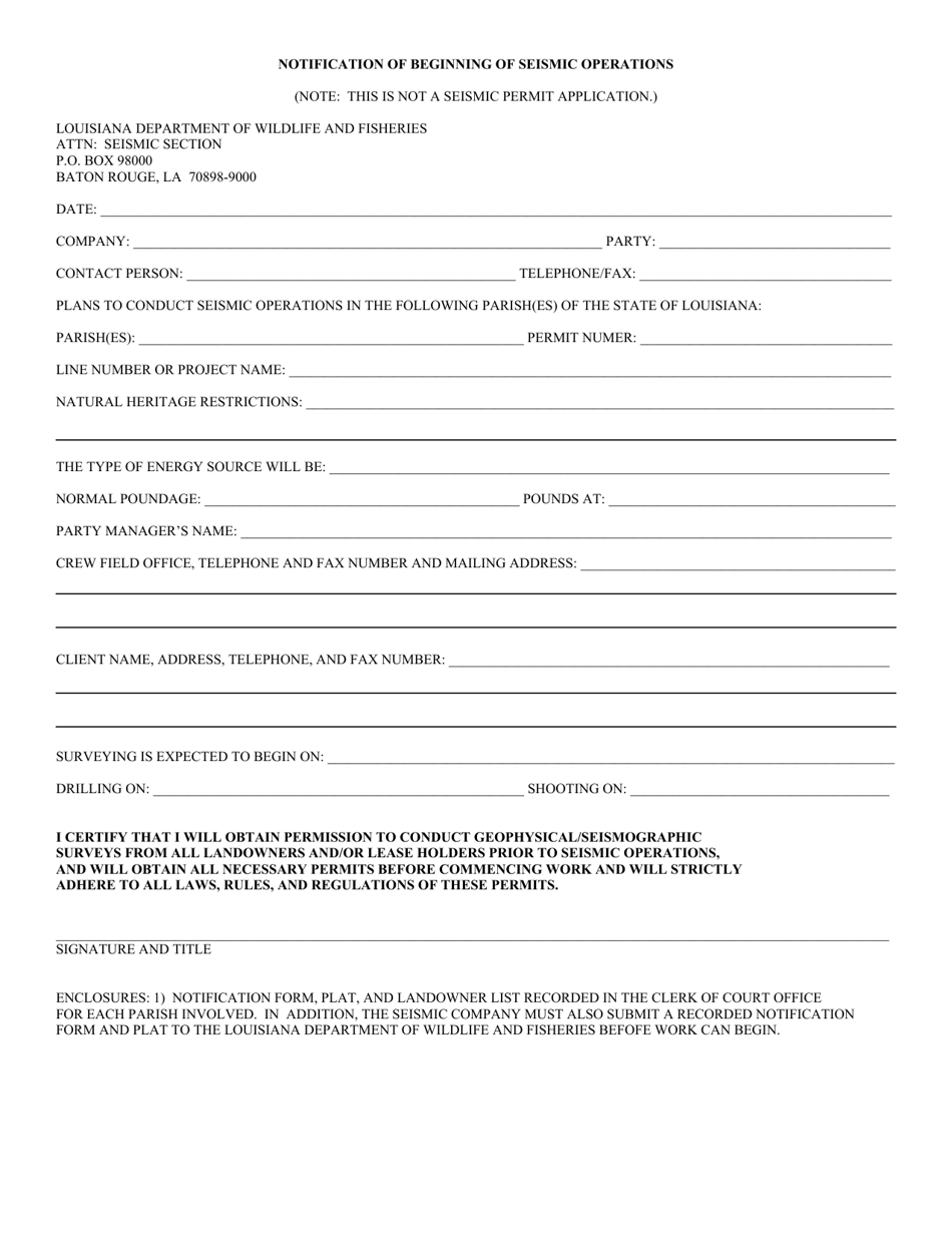 Louisiana Notification of Beginning of Seismic Operations - Fill Out ...