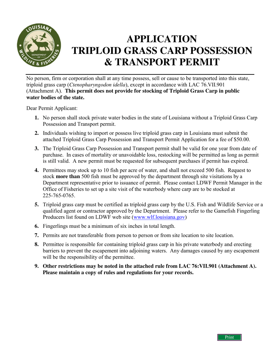 Louisiana Application Triploid Grass Carp Possession and Transport ...