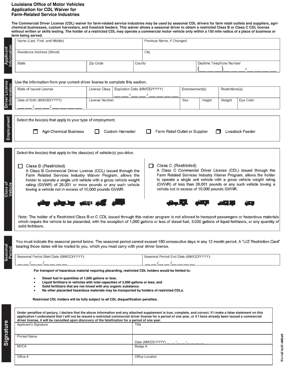 Form DPSMV2279 Download Fillable PDF or Fill Online Application for Cdl ...