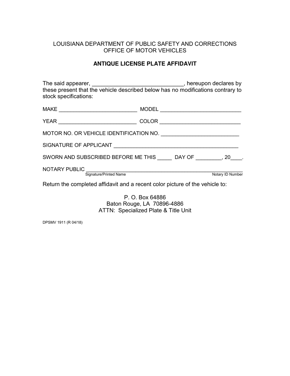 Form DPSMV1911 - Fill Out, Sign Online and Download Fillable PDF ...