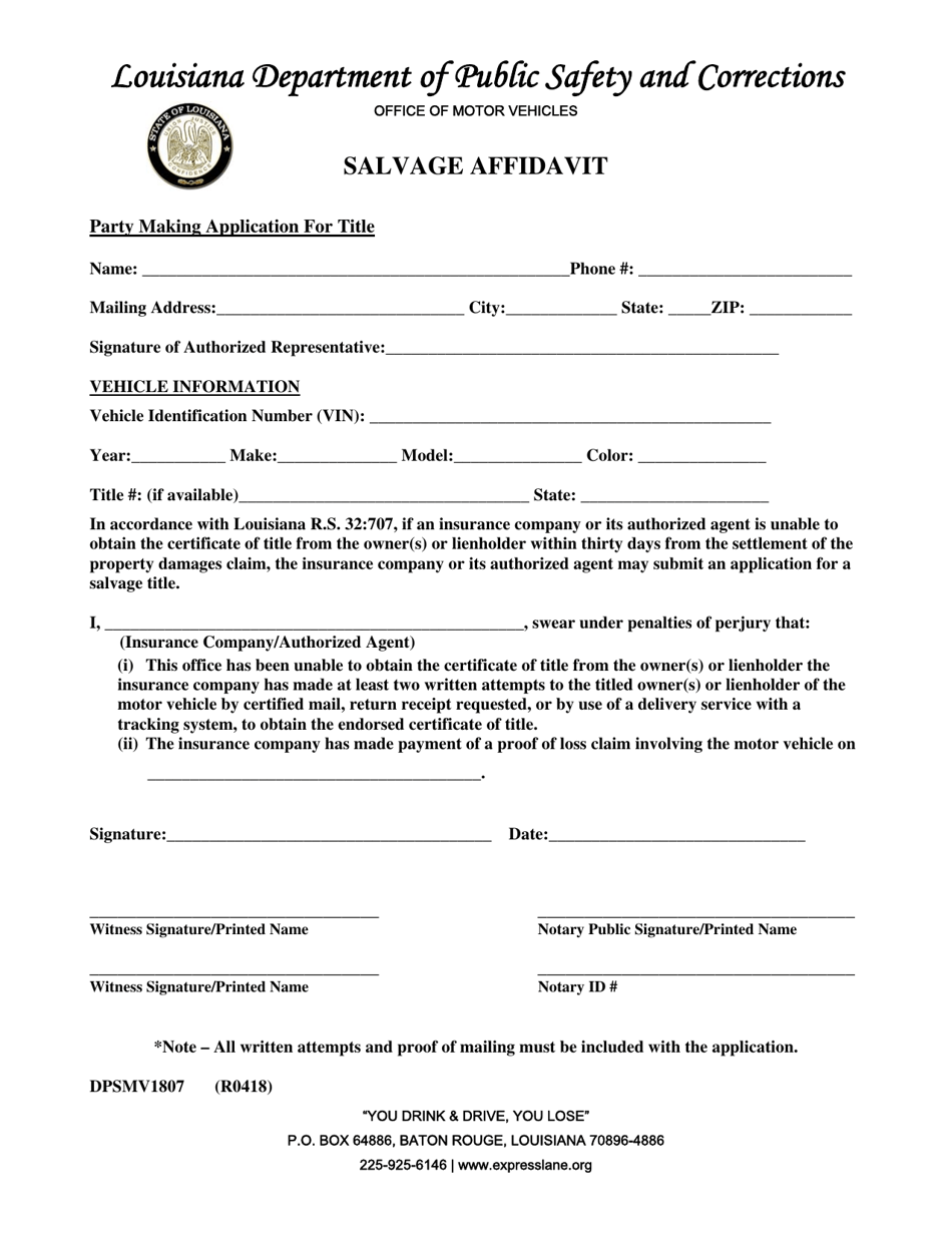 Form DPSMV1807 - Fill Out, Sign Online and Download Fillable PDF ...