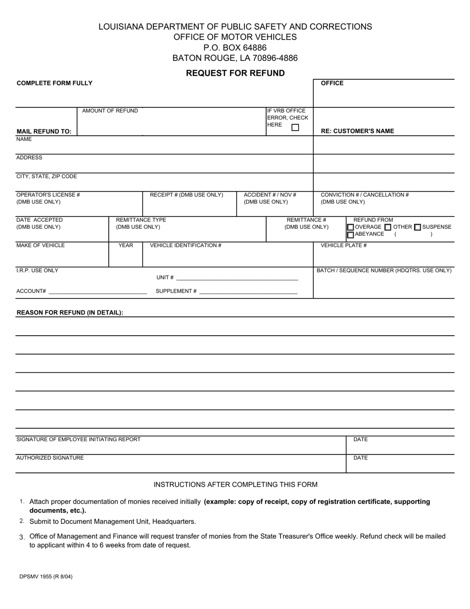 Form DPSMV1955 - Fill Out, Sign Online and Download Fillable PDF ...