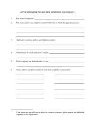 Louisiana Application for Pro Hac Vice Admission in Louisiana - Fill ...