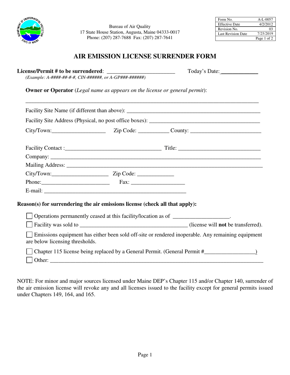 Maine Air Emission License Surrender Form - Fill Out, Sign Online and ...