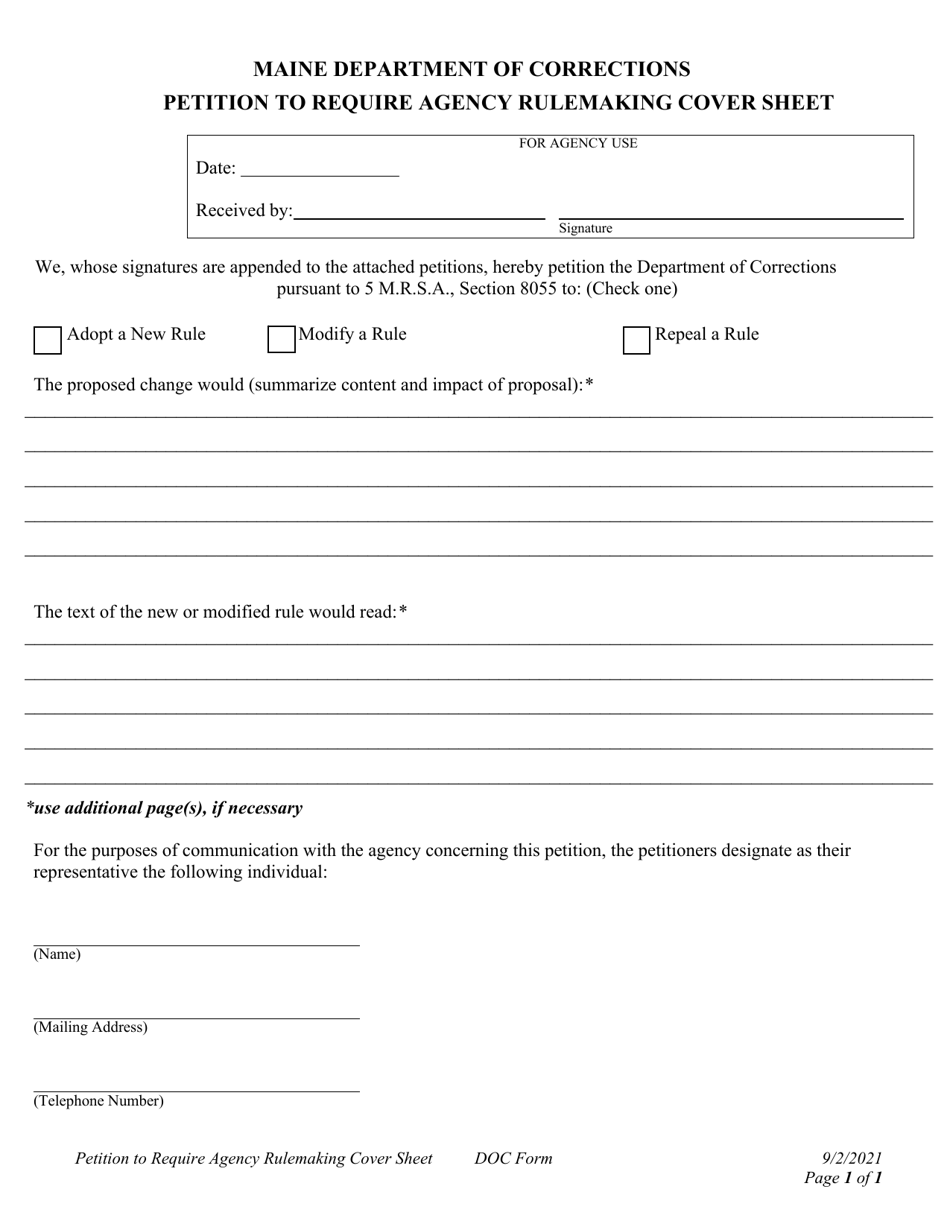Maine Petition to Require Agency Rulemaking Cover Sheet - Fill Out ...