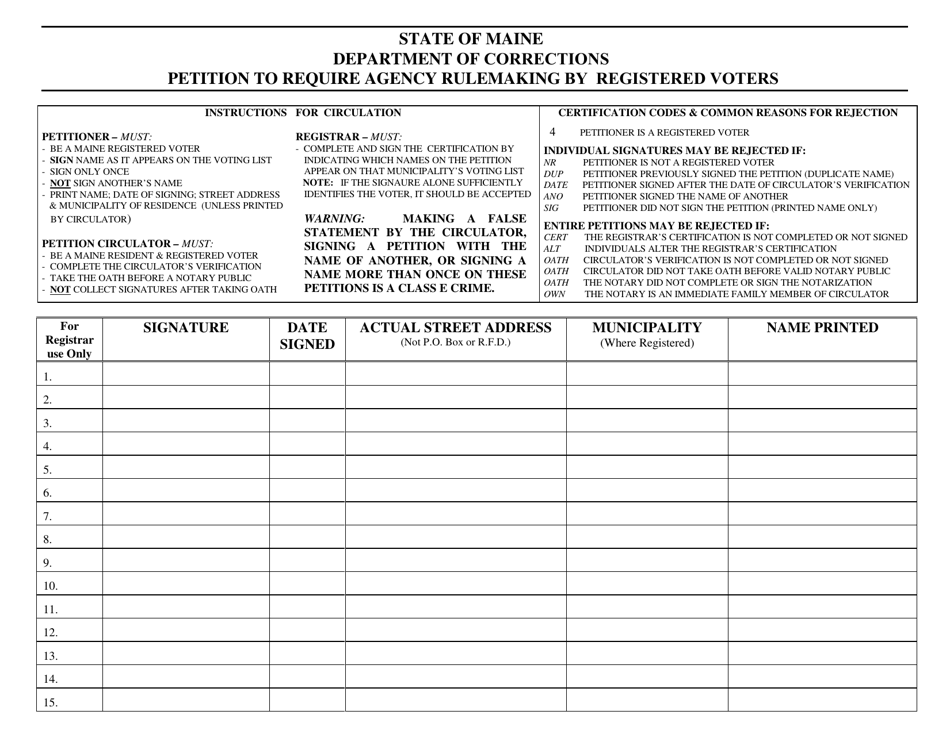 Maine Petition to Require Agency Rulemaking by Registered Voters - Fill ...