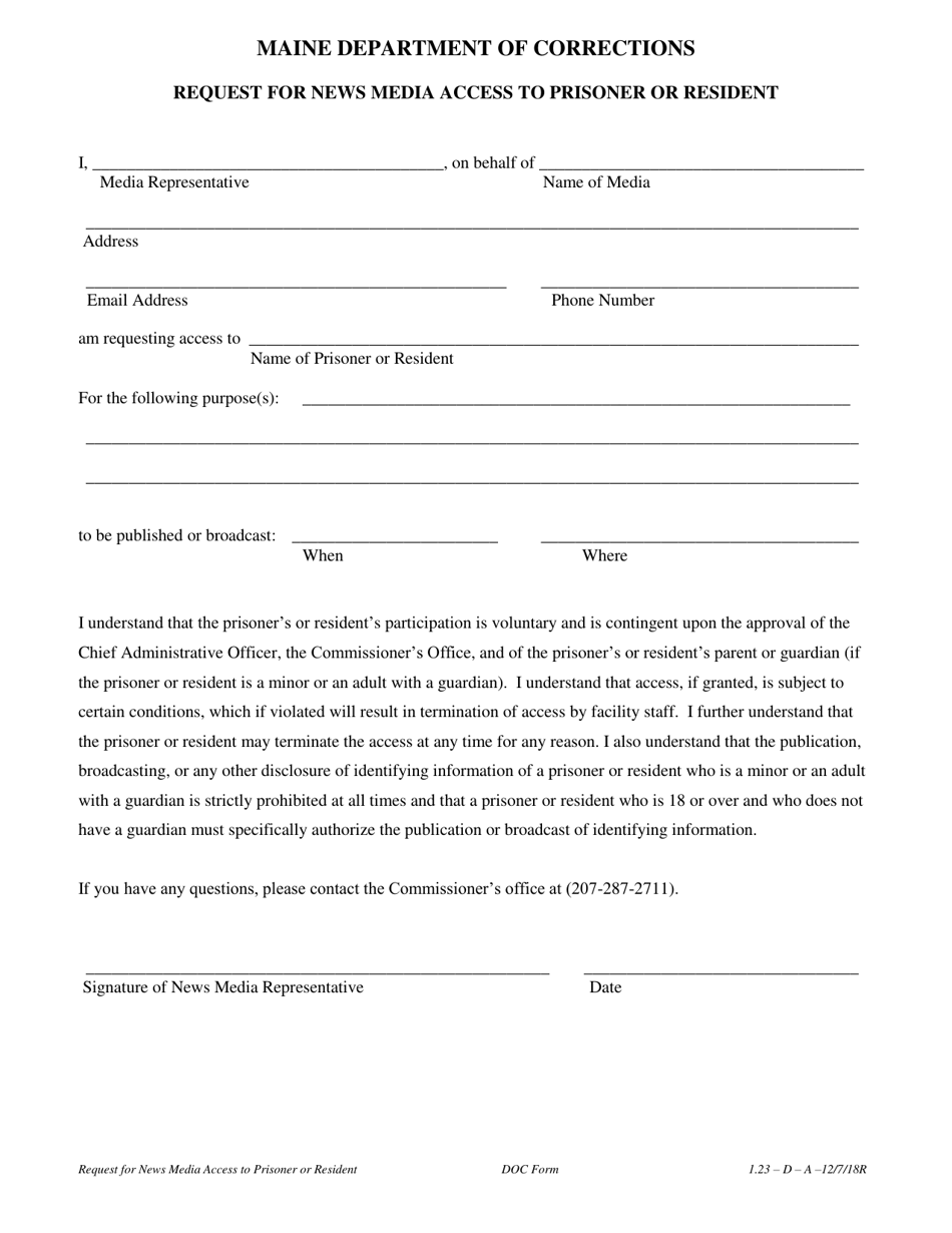 Maine Request for News Media Access to Prisoner or Resident - Fill Out ...