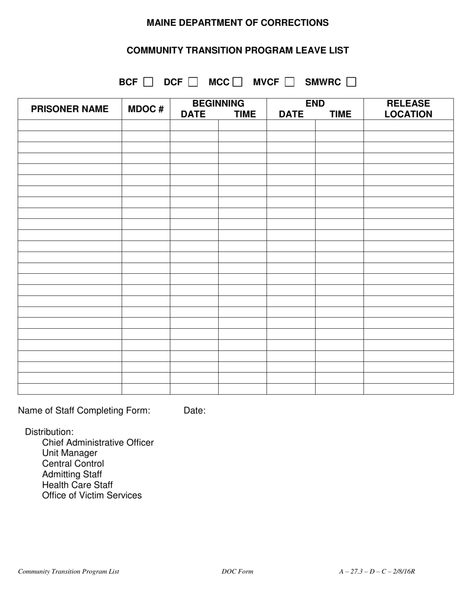 Maine Community Transition Program Leave List - Fill Out, Sign Online ...