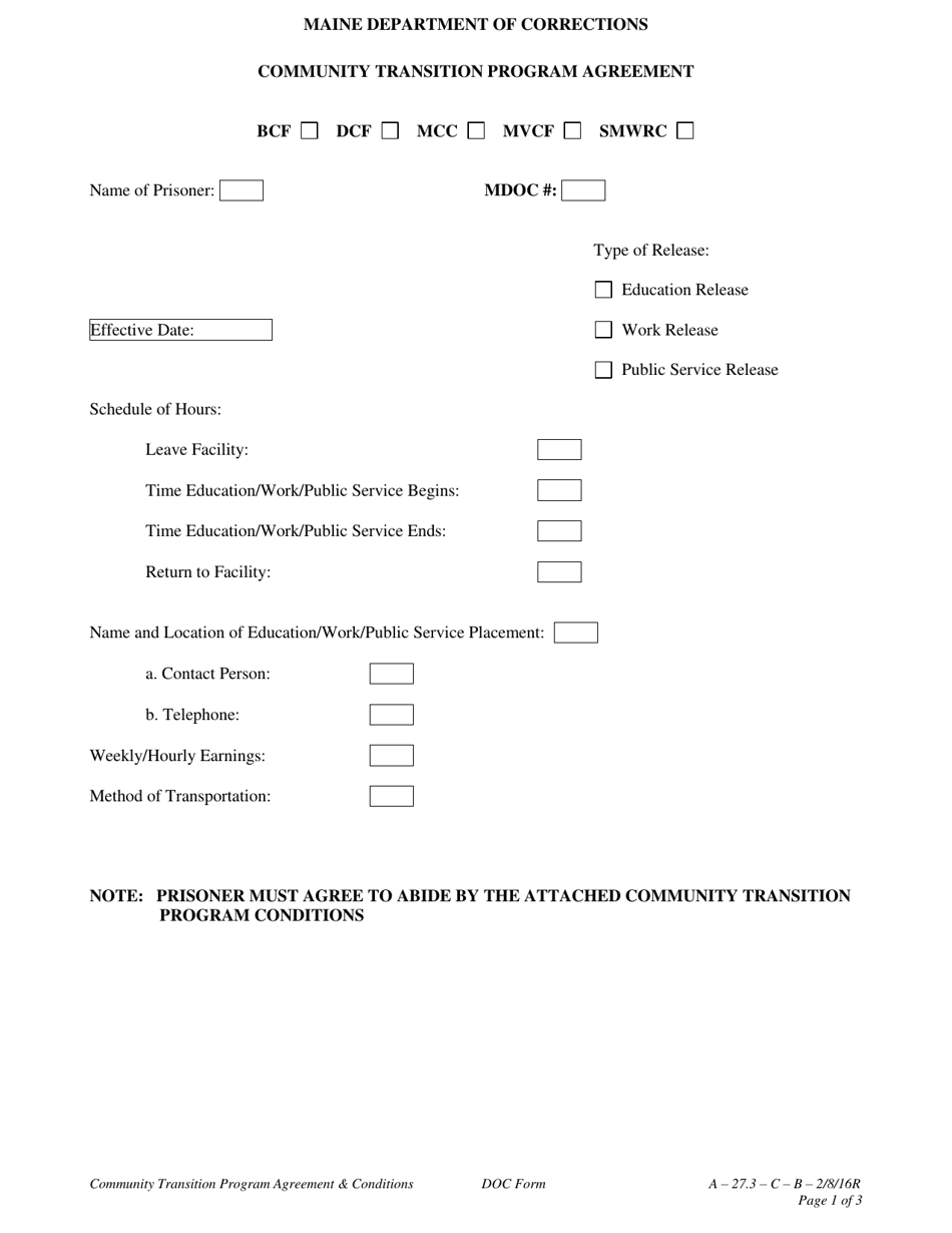 Maine Community Transition Program Agreement - Fill Out, Sign Online ...