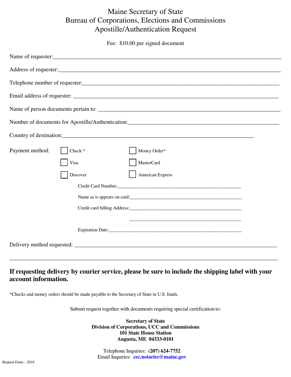 Maine Apostille/Authentication Request - Fill Out, Sign Online and ...