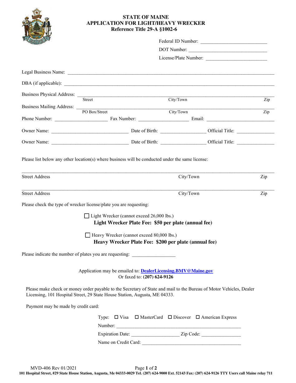 Form MVD-406 - Fill Out, Sign Online and Download Fillable PDF, Maine ...