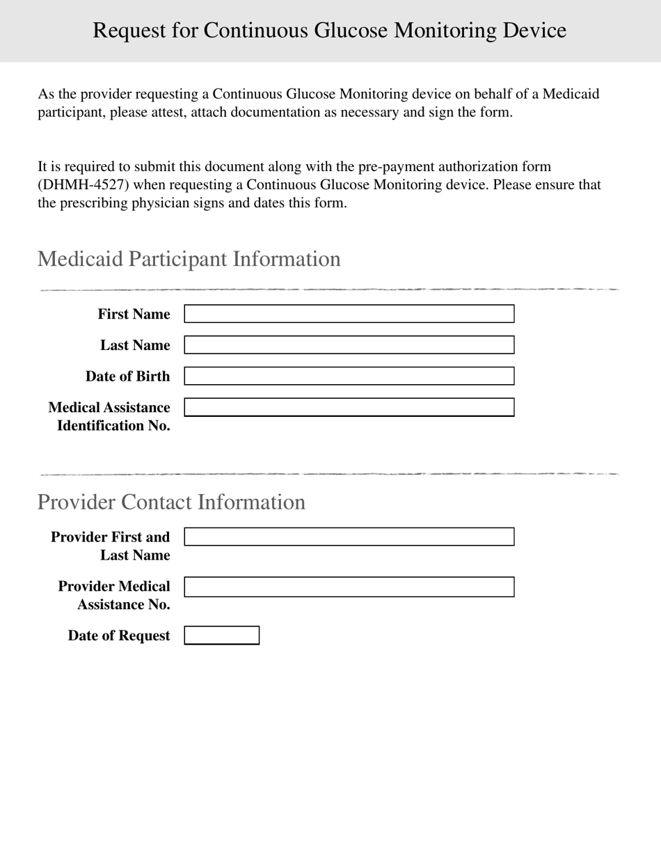 Maryland Request for Continuous Glucose Monitoring Device - Fill Out ...