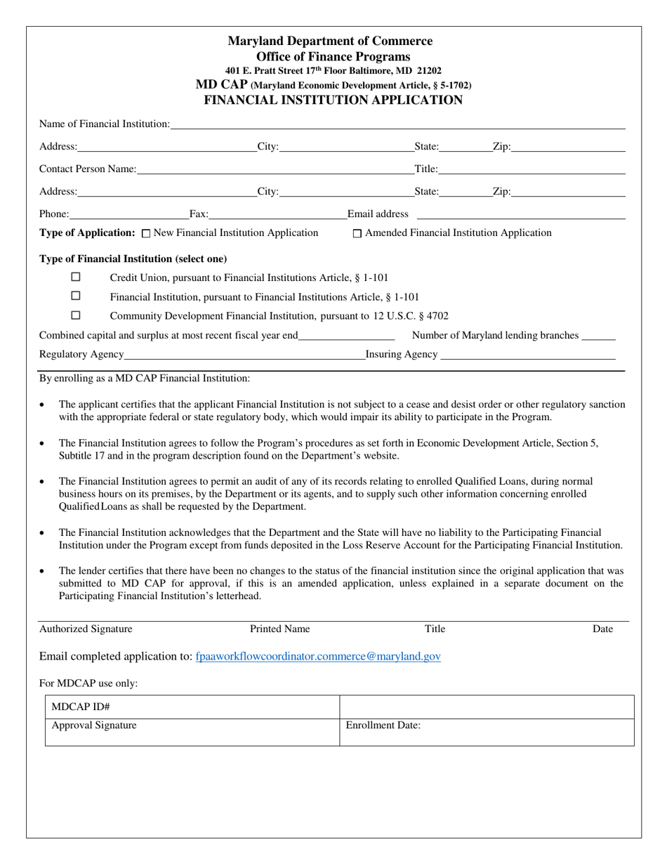 Maryland Financial Institution Application - Fill Out, Sign Online and ...